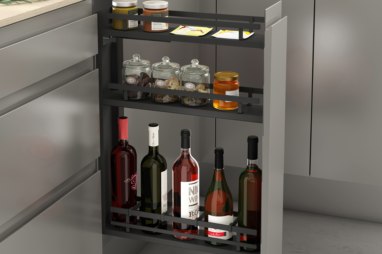 Luxe antraciete uittrekmand - flessenrek - 3 niveaus - 150 mm | 150 mm ...